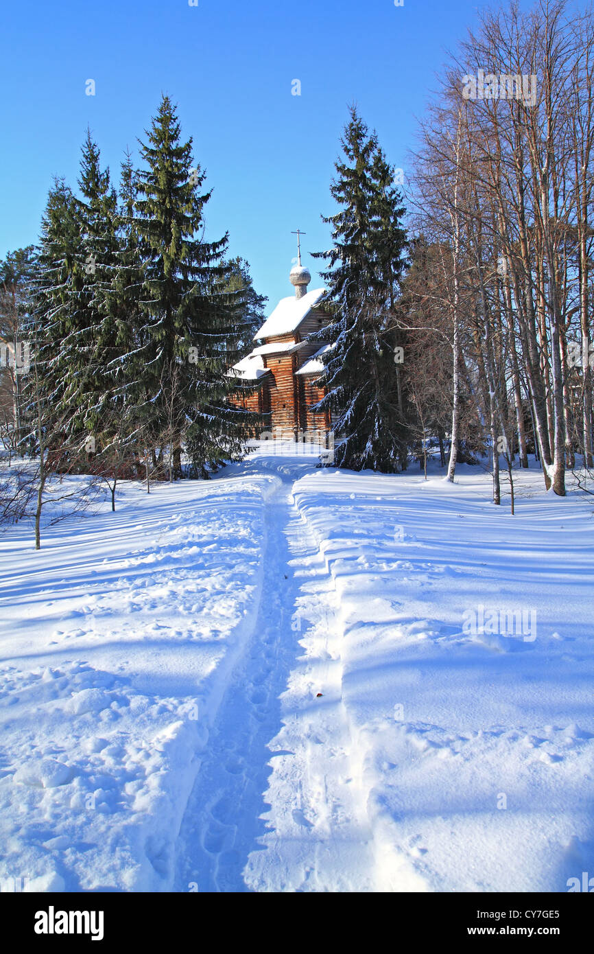 wooden chapel in fur wood Stock Photo - Alamy
