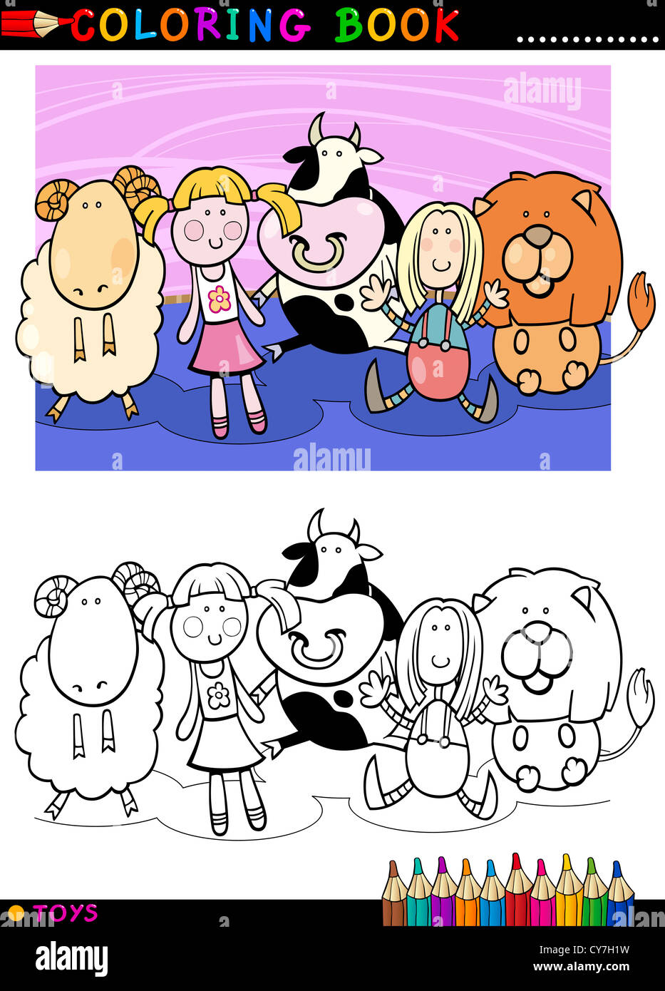 Coloring Book or Page Cartoon Illustration of Cute Mascot Toys Stock ...