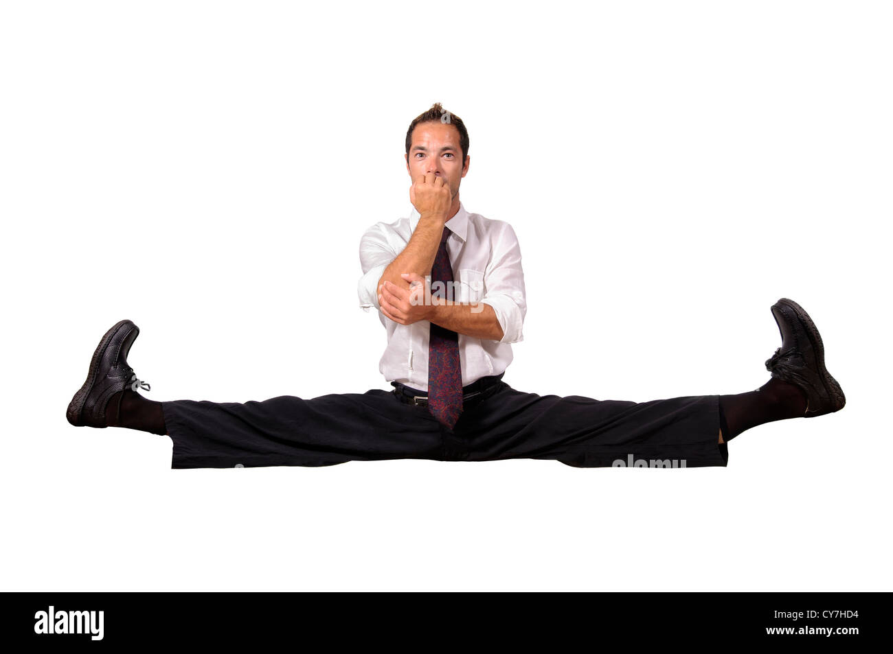 Businessman doing splits isolated in white Stock Photo: 51183808 - Alamy