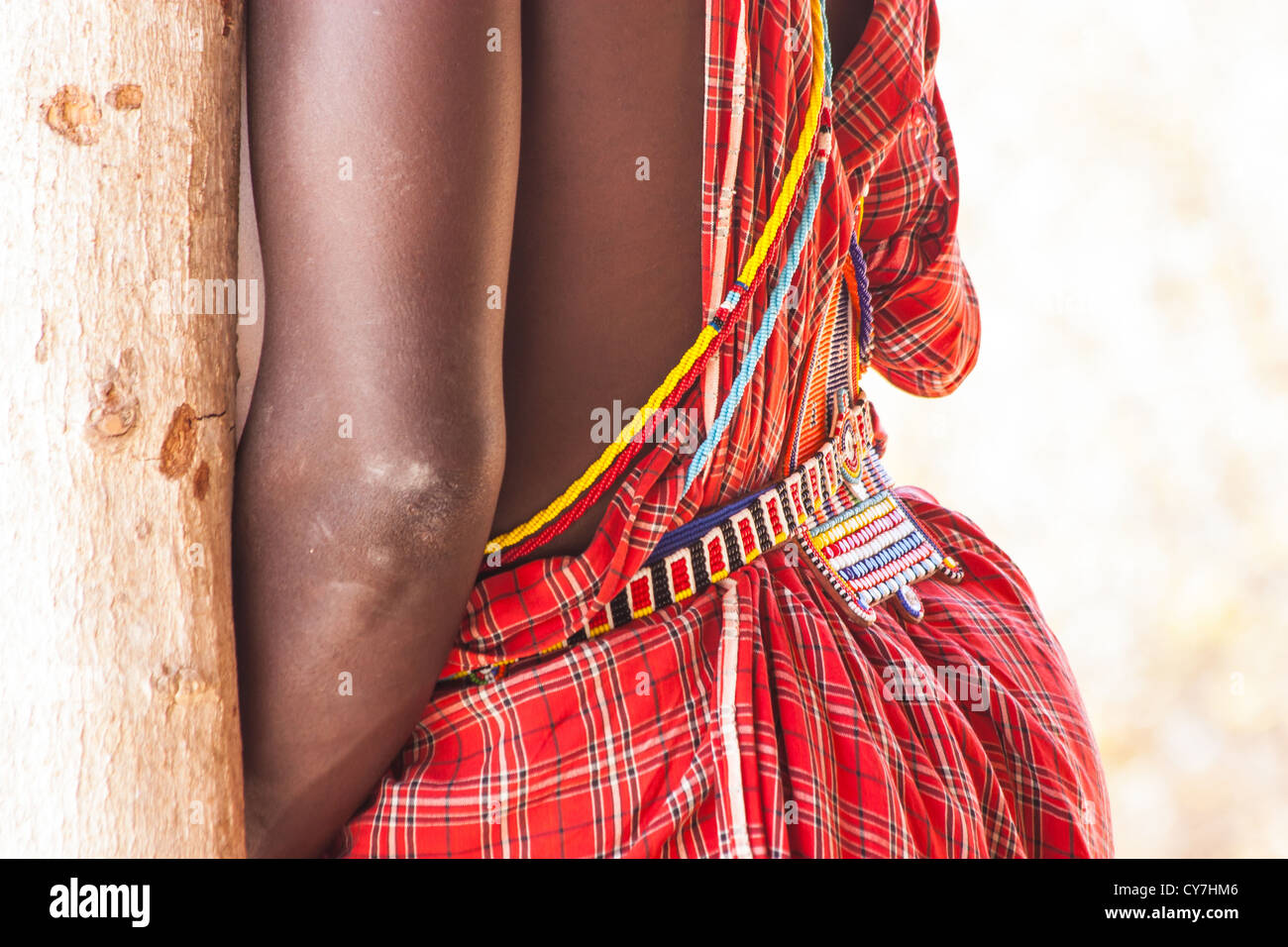Kenya. Detail of the traditional Masai red costume Stock Photo - Alamy