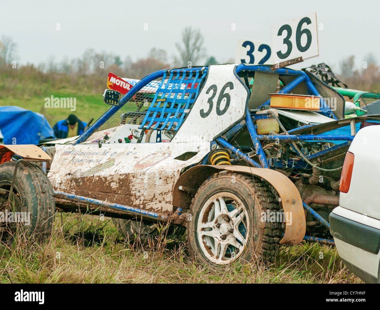 White buggy-cart in racing car camping Stock Photo - Alamy