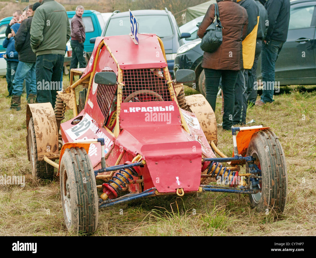 Red buggy-cart in racing car camping Stock Photo - Alamy