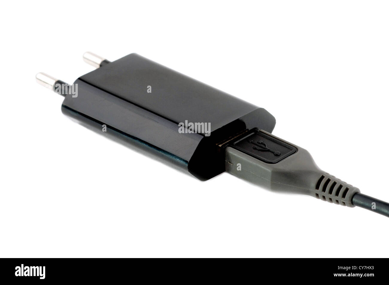 Black USB charger device with USB cable isolated on white Stock Photo ...