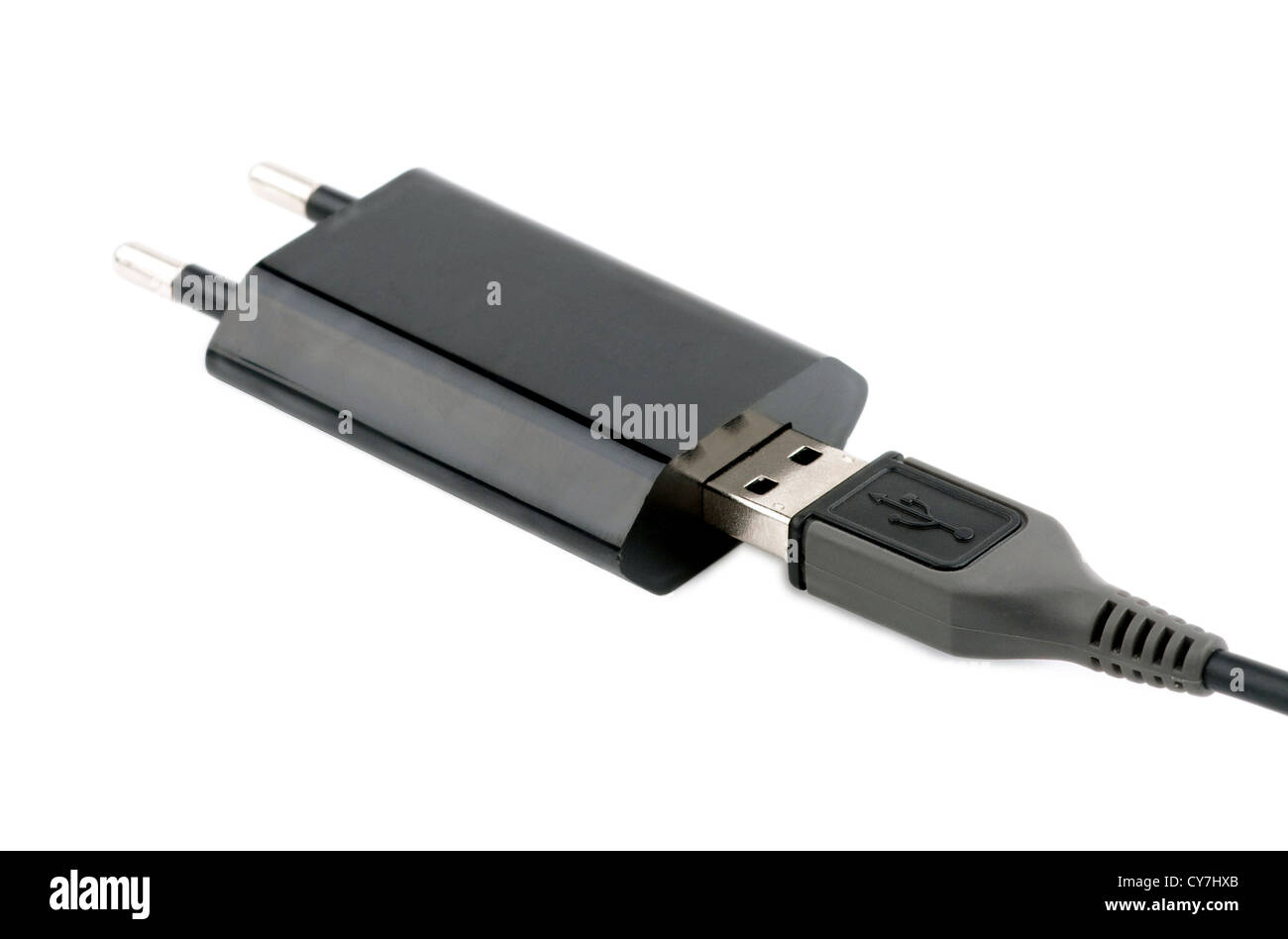 Black USB charger device with USB cable isolated on white Stock Photo ...
