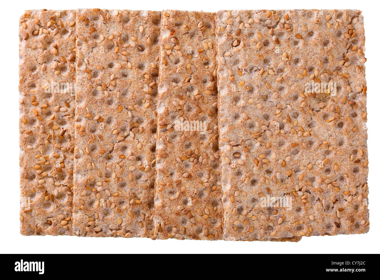 Close up of a crispbread with sesame seeds isolated on white, selective ...