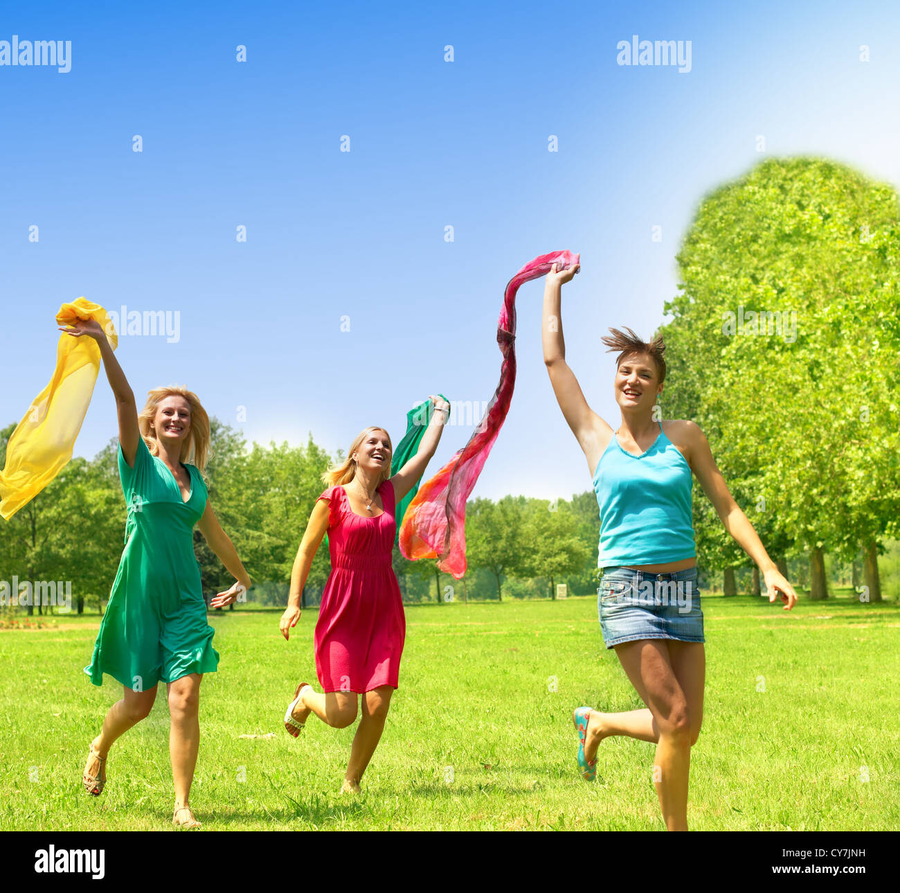 Happiness friends enjoy at beautiful spring day in park Stock Photo - Alamy