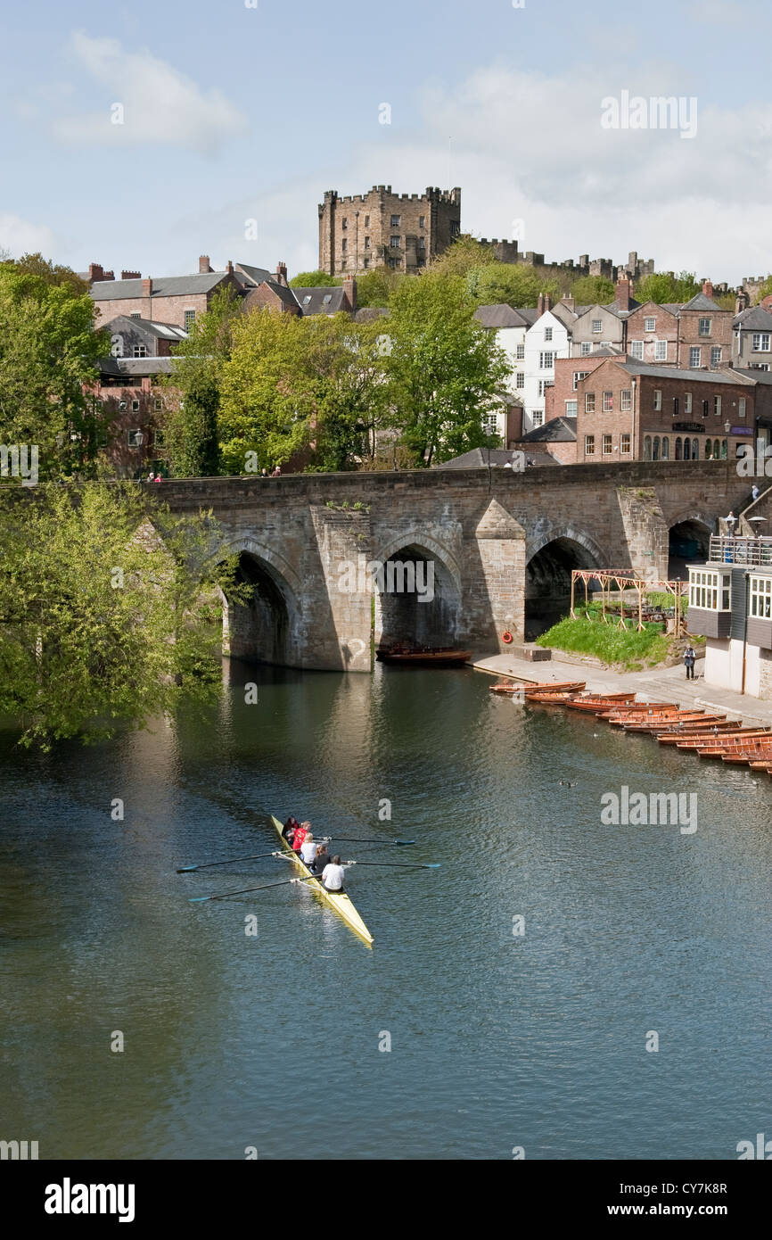 University rowers on the River Wear in Durham City. With Durham castle ...