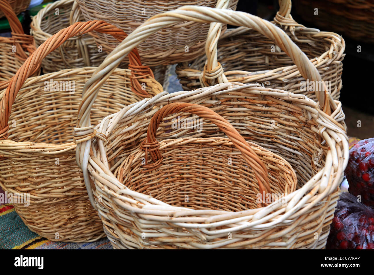 new baskets on rural market Stock Photo - Alamy