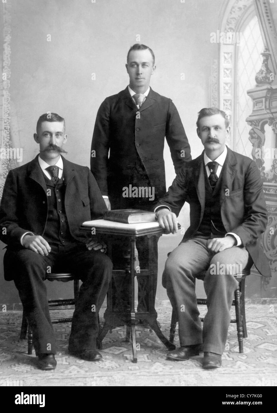 Three Men at Table, Studio Portrait, Dunkirk, New York, USA, Circa 1893 ...