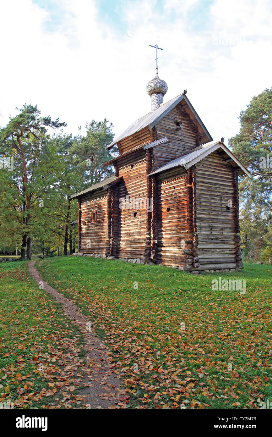 wooden chapel in autumn wood Stock Photo - Alamy