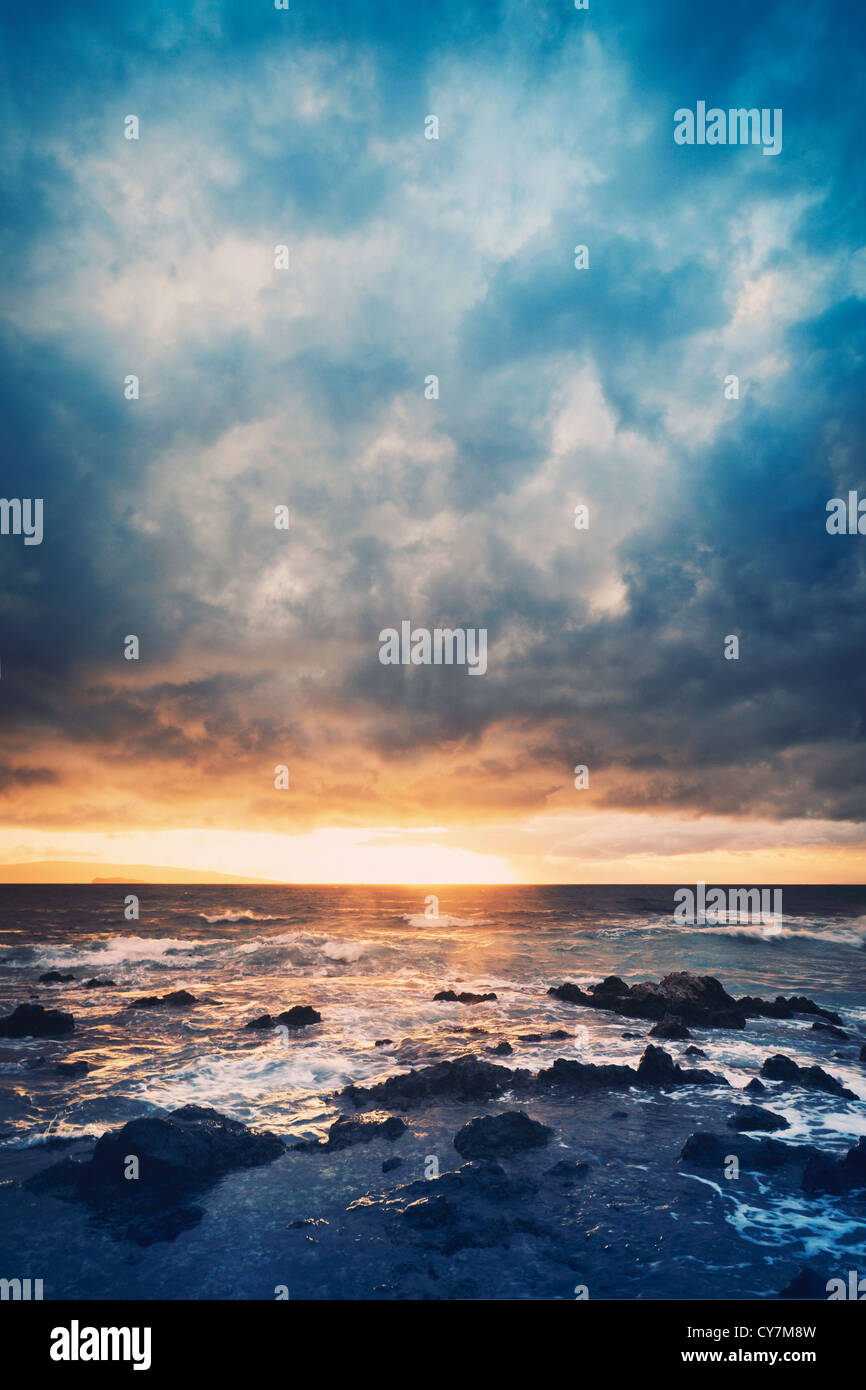 Storm on the Sea, Ocean Storm at Sunset Stock Photo - Alamy