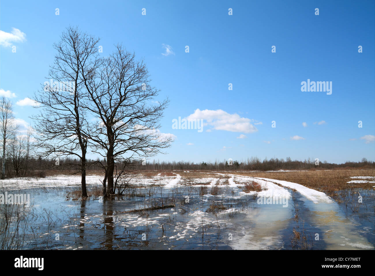 snow road in spring water Stock Photo - Alamy