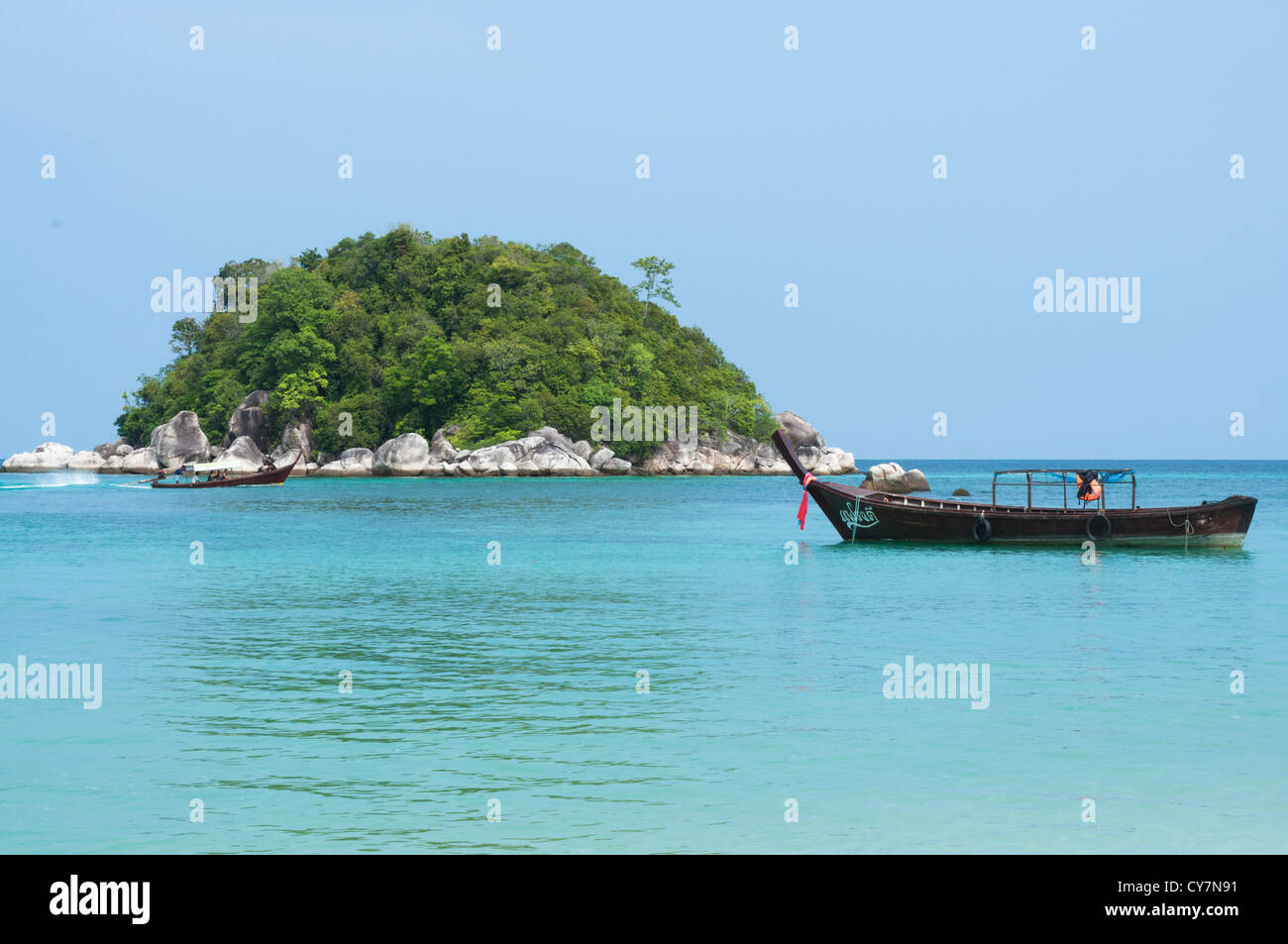 Float boat and green island,Sunrise beach,Lipe island Stock Photo - Alamy