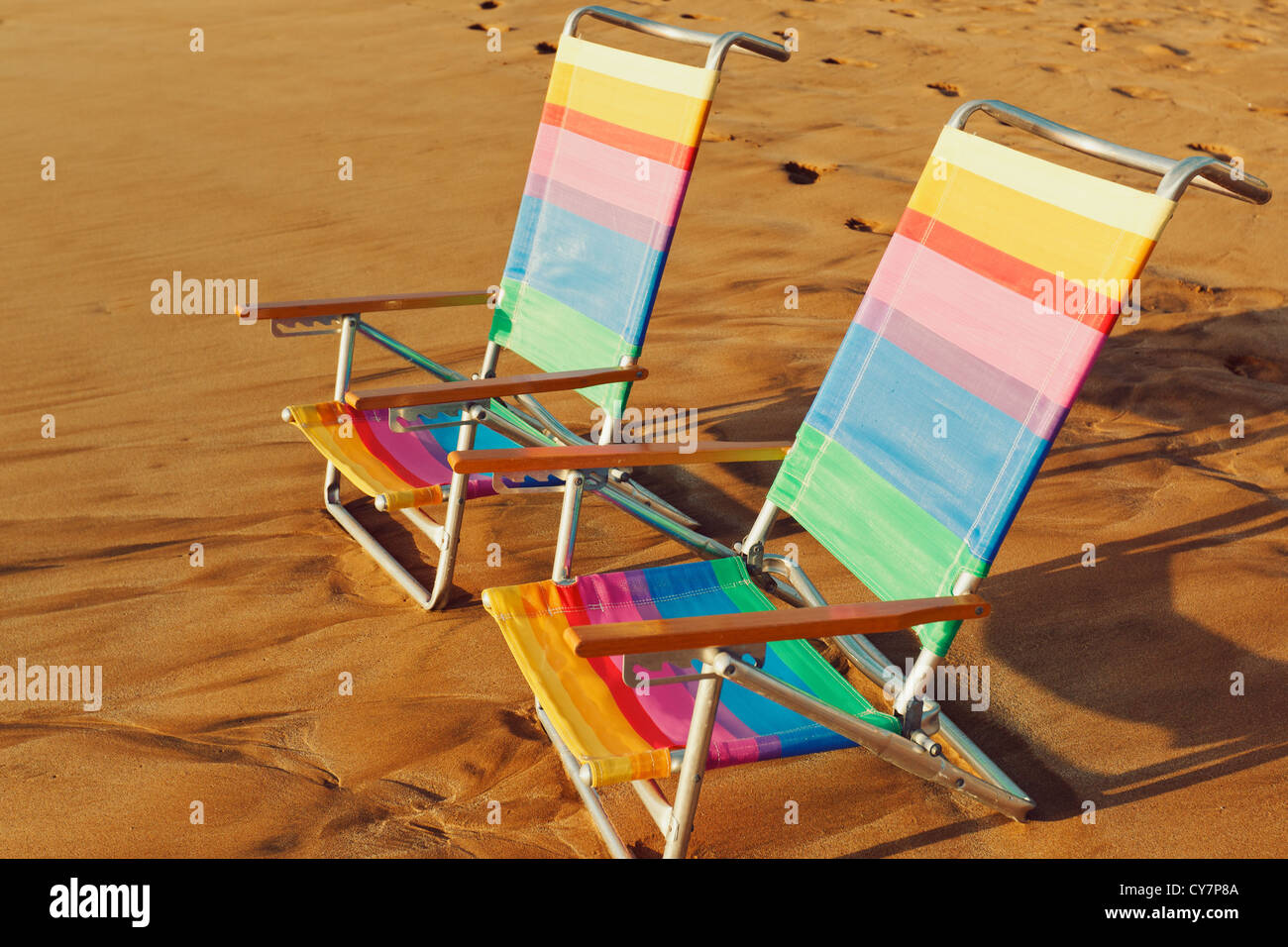 Two beach chairs at sunrise hi-res stock photography and images - Alamy