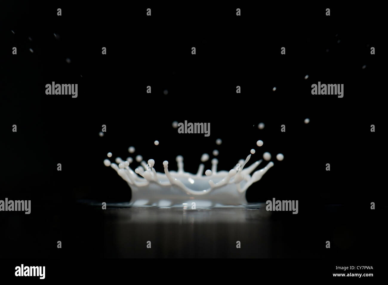 High-speed flash photograph liquid droplet. The droplet lands in the ...