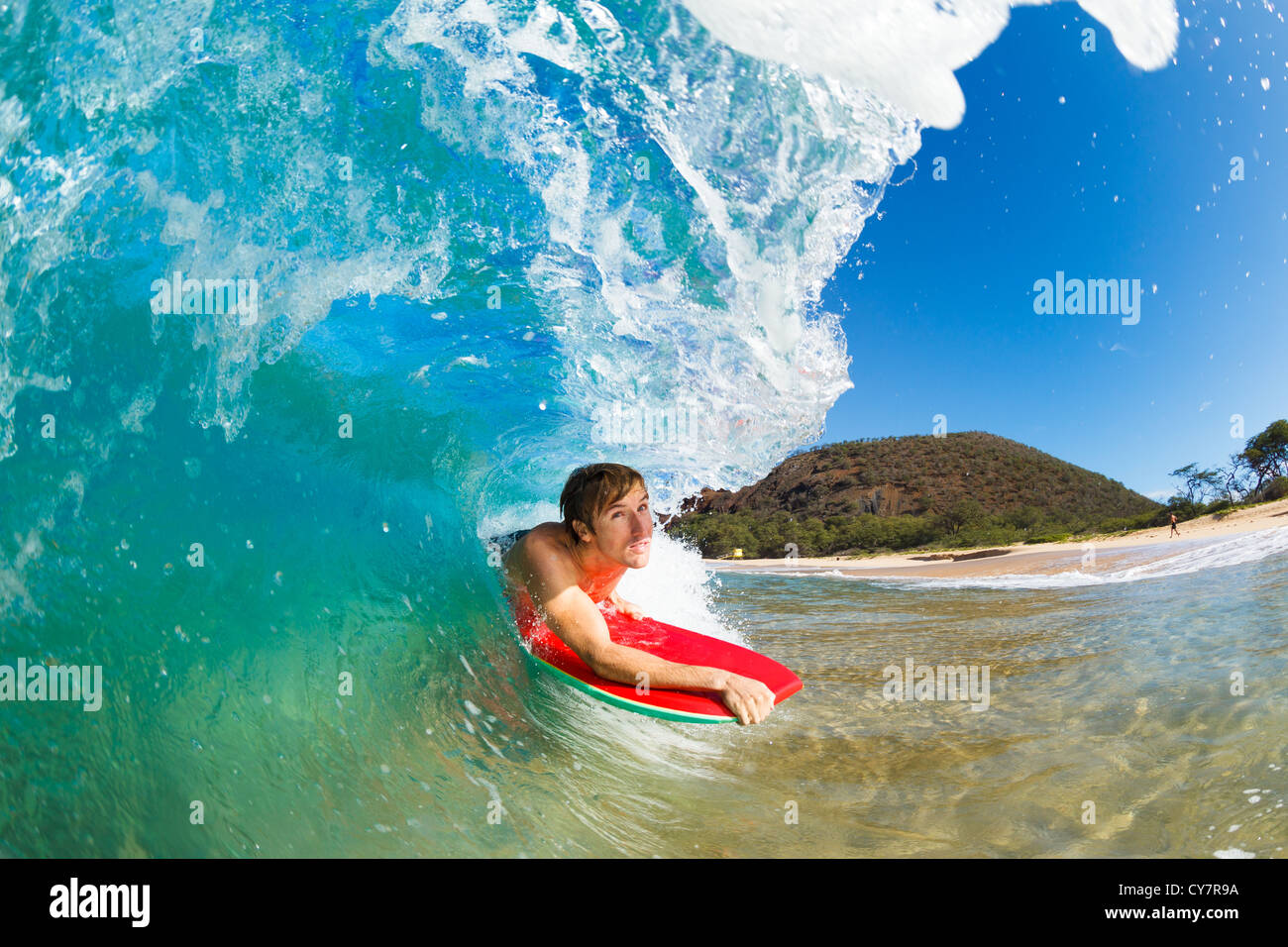 Boogie Boarder Surfing Amazing Blue Ocean Wave Stock Photo - Alamy