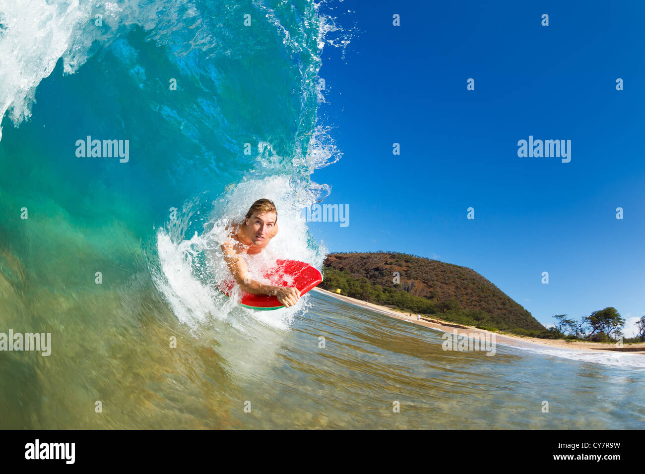 Boogie Boarder Surfing Amazing Blue Ocean Wave Stock Photo - Alamy