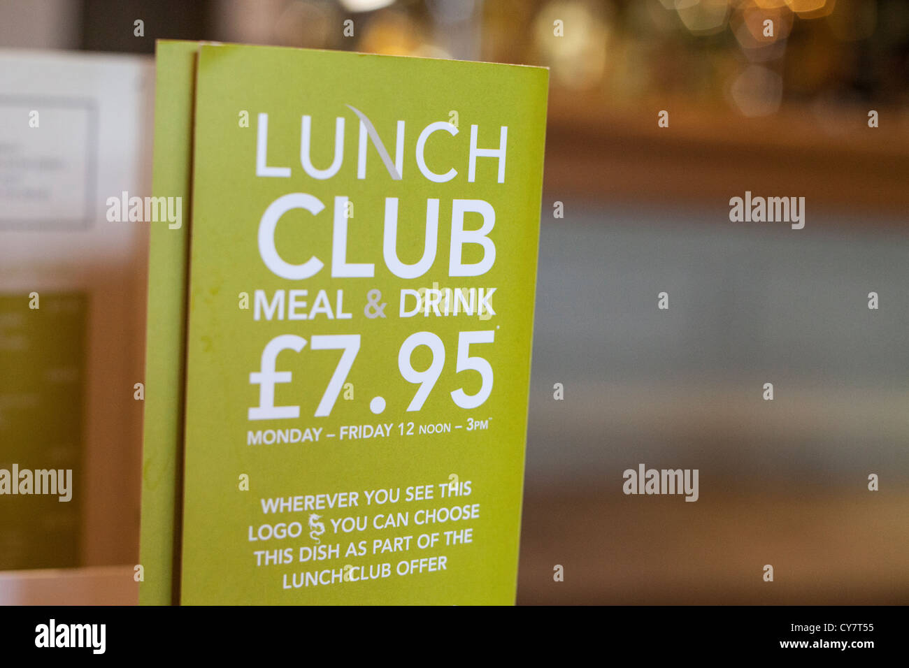 A pub lunch club menu for a meal and drink offer Nottingham England UK ...