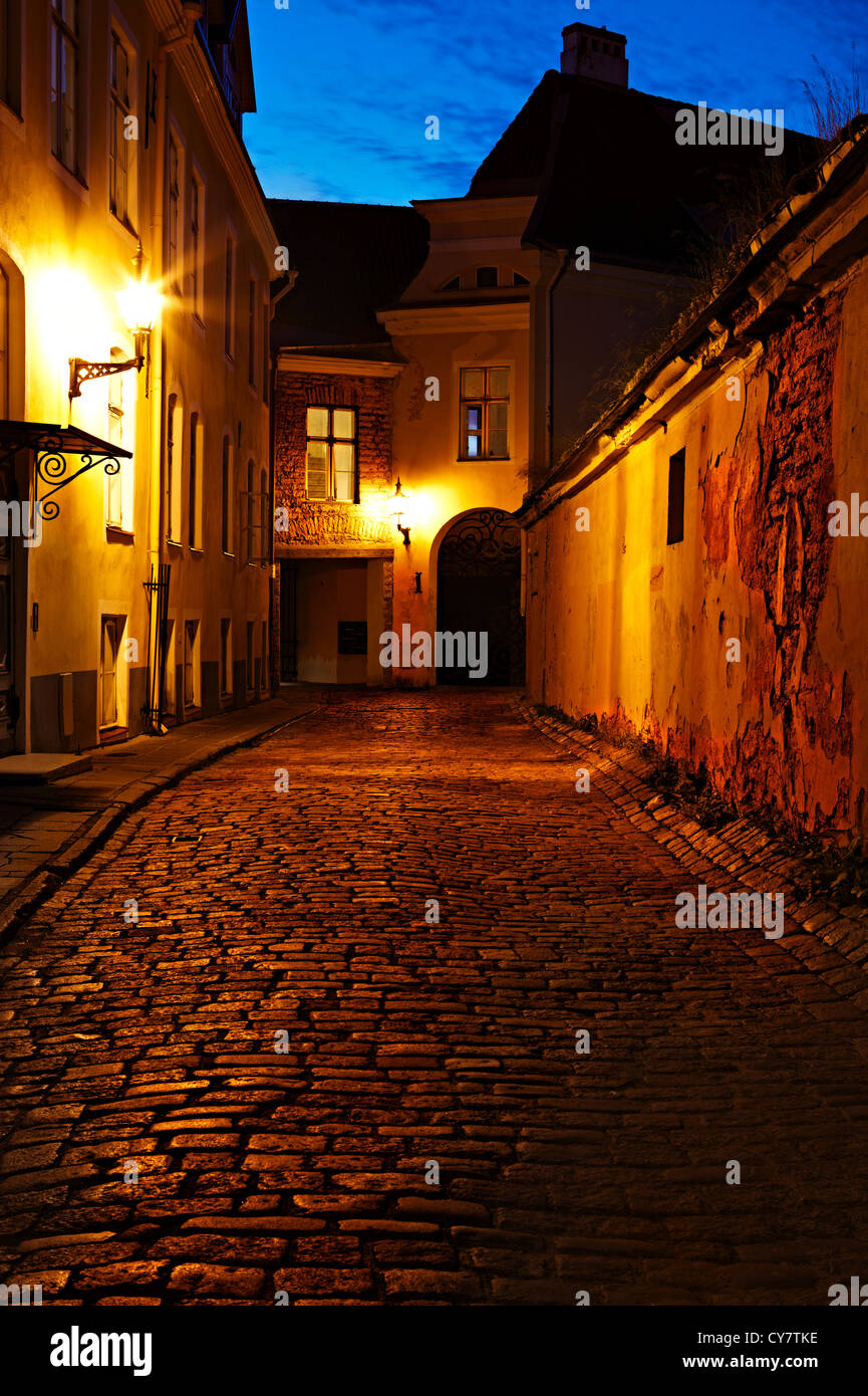 Old European street at night Stock Photo - Alamy