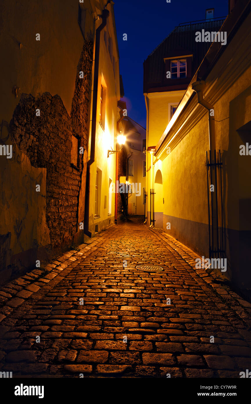 Old European street at night Stock Photo - Alamy