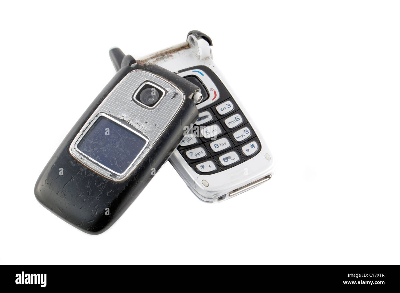 Crashed mobile phone isolated on white Stock Photo - Alamy