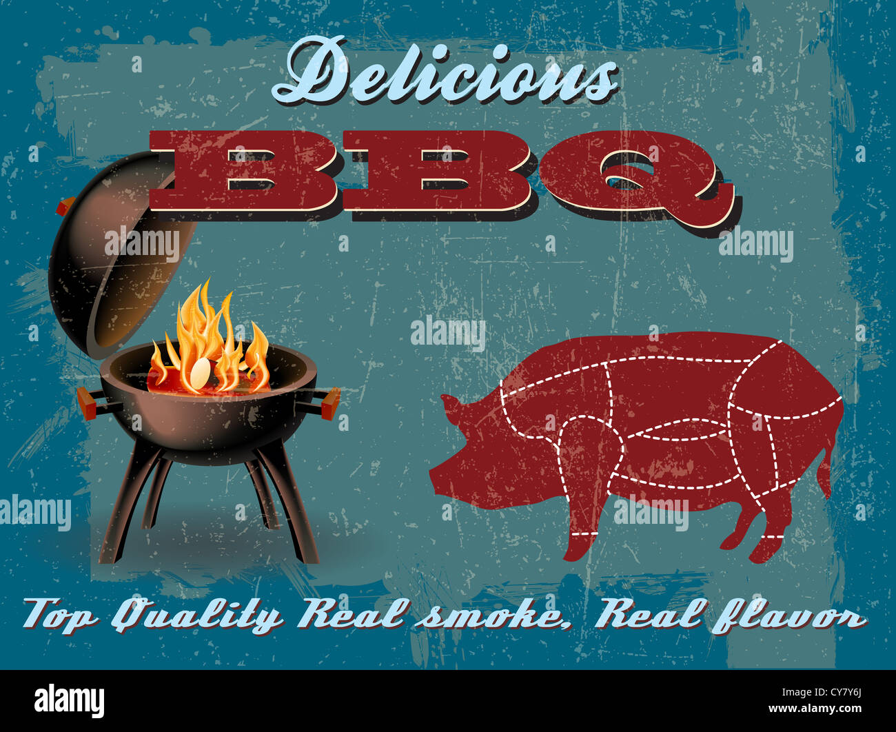 Vintage BBQ Grill Party illustration with Grunge Effect Stock Photo - Alamy