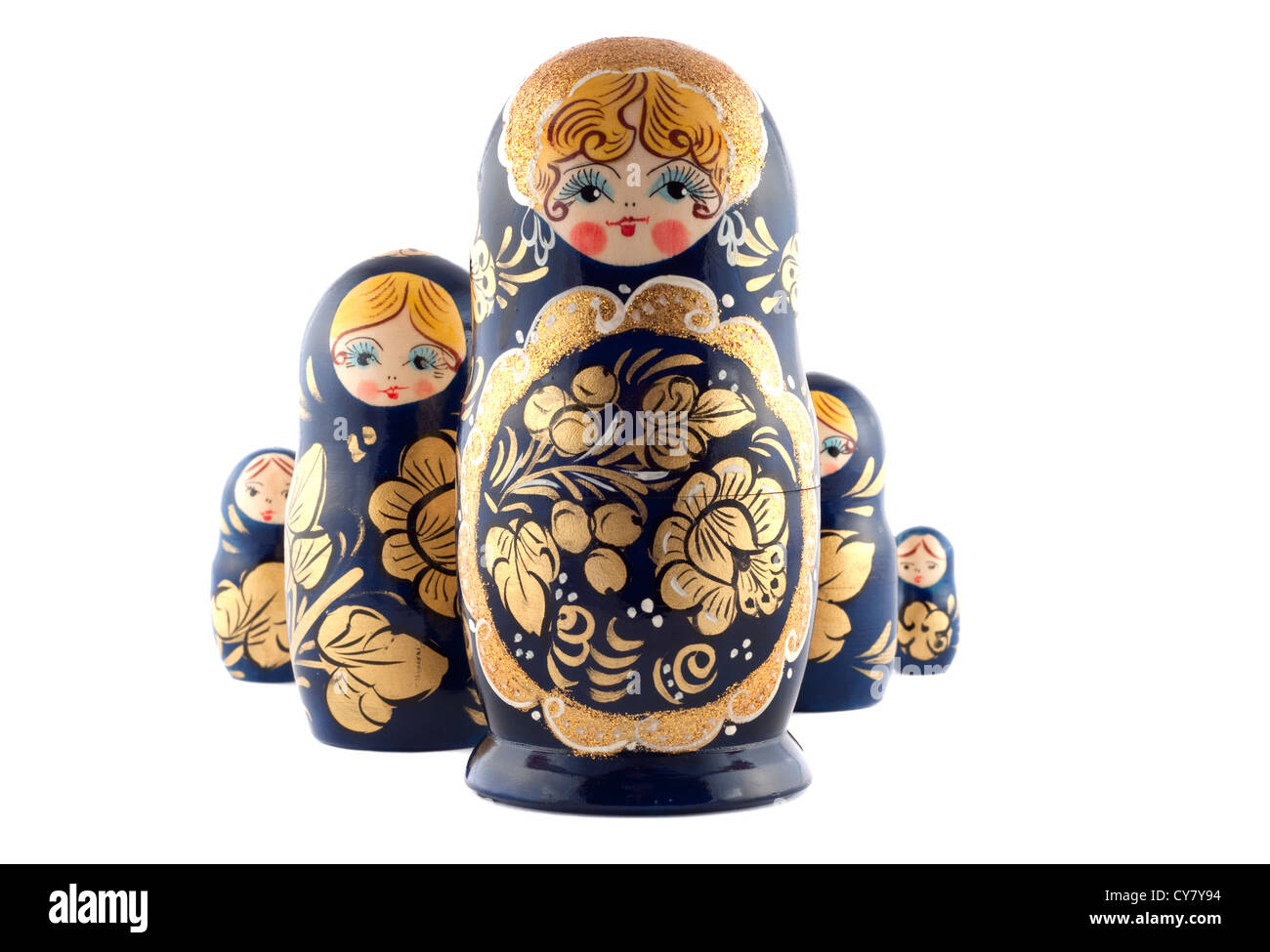 Russian matryoshka dolls in a row isolated on white Stock Photo - Alamy