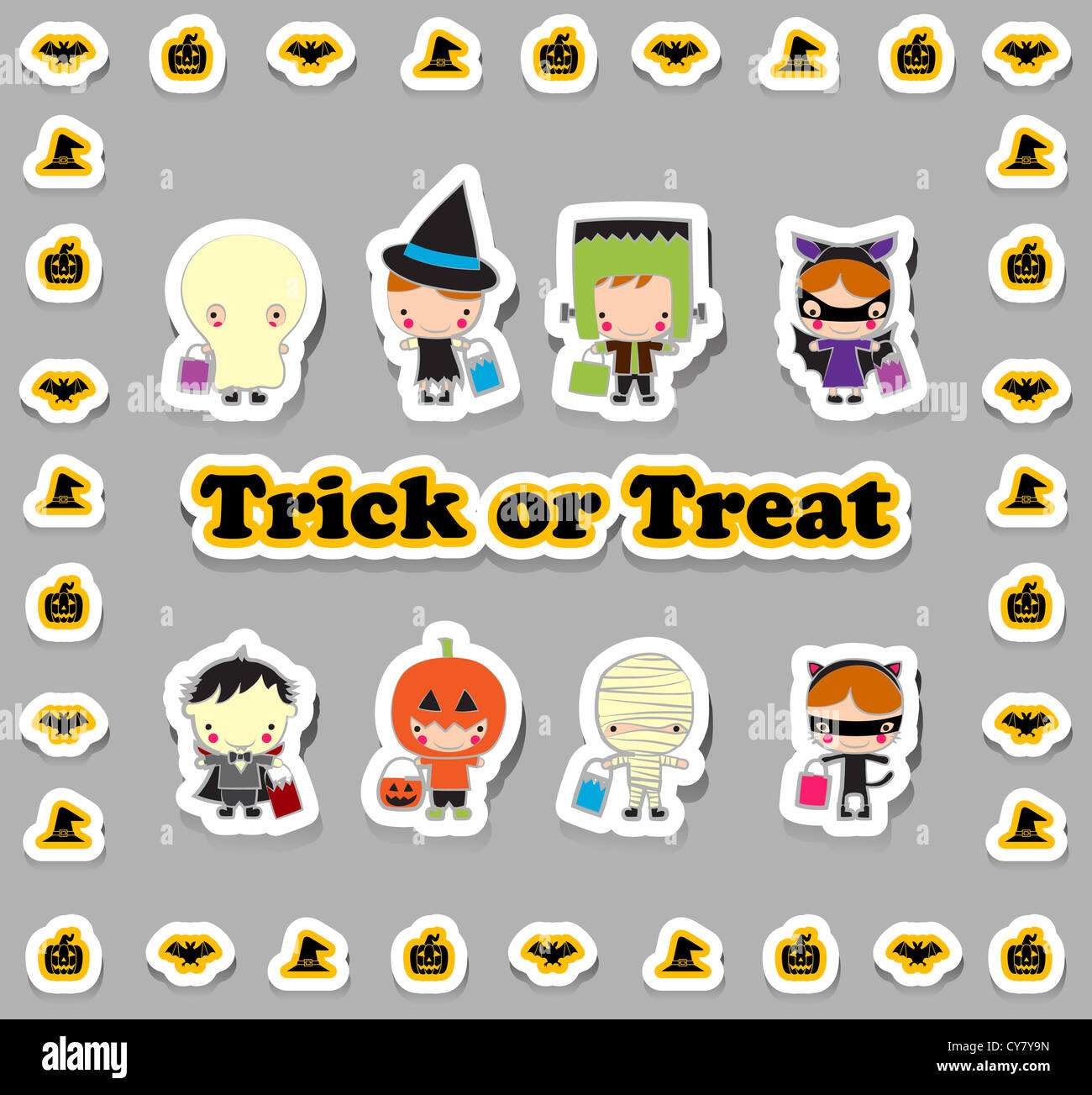 Kids in Halloween trick and treat Cartoon set Stock Photo - Alamy