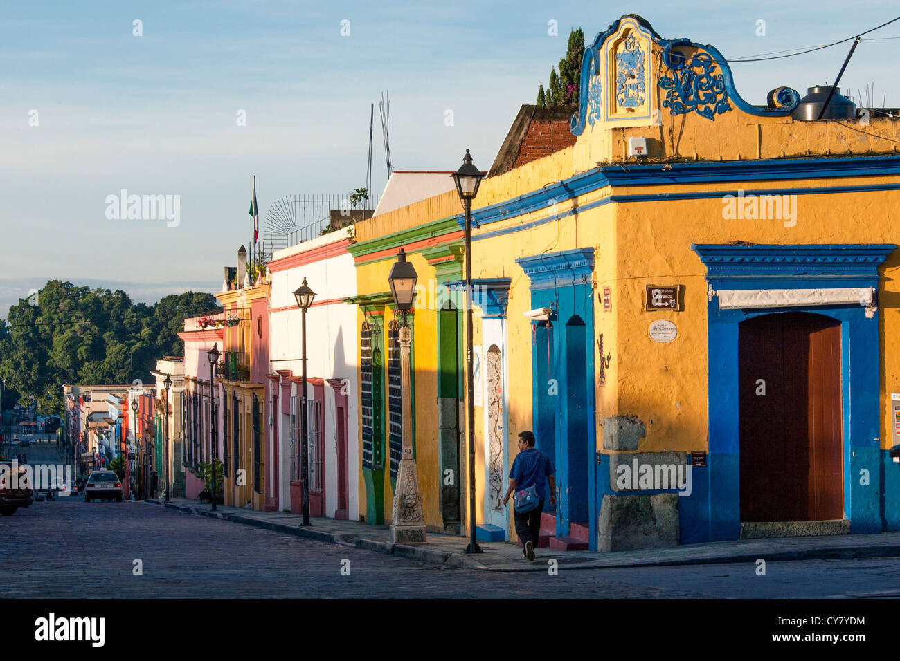 Colorful houses line Garcia Vigil street in downtown Oaxaca, Mexico ...