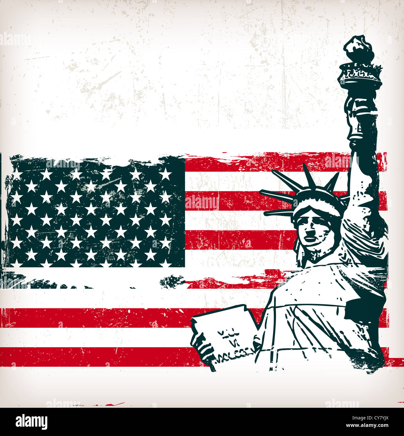 illustration of the american flag with the Statue of Liberty with ...