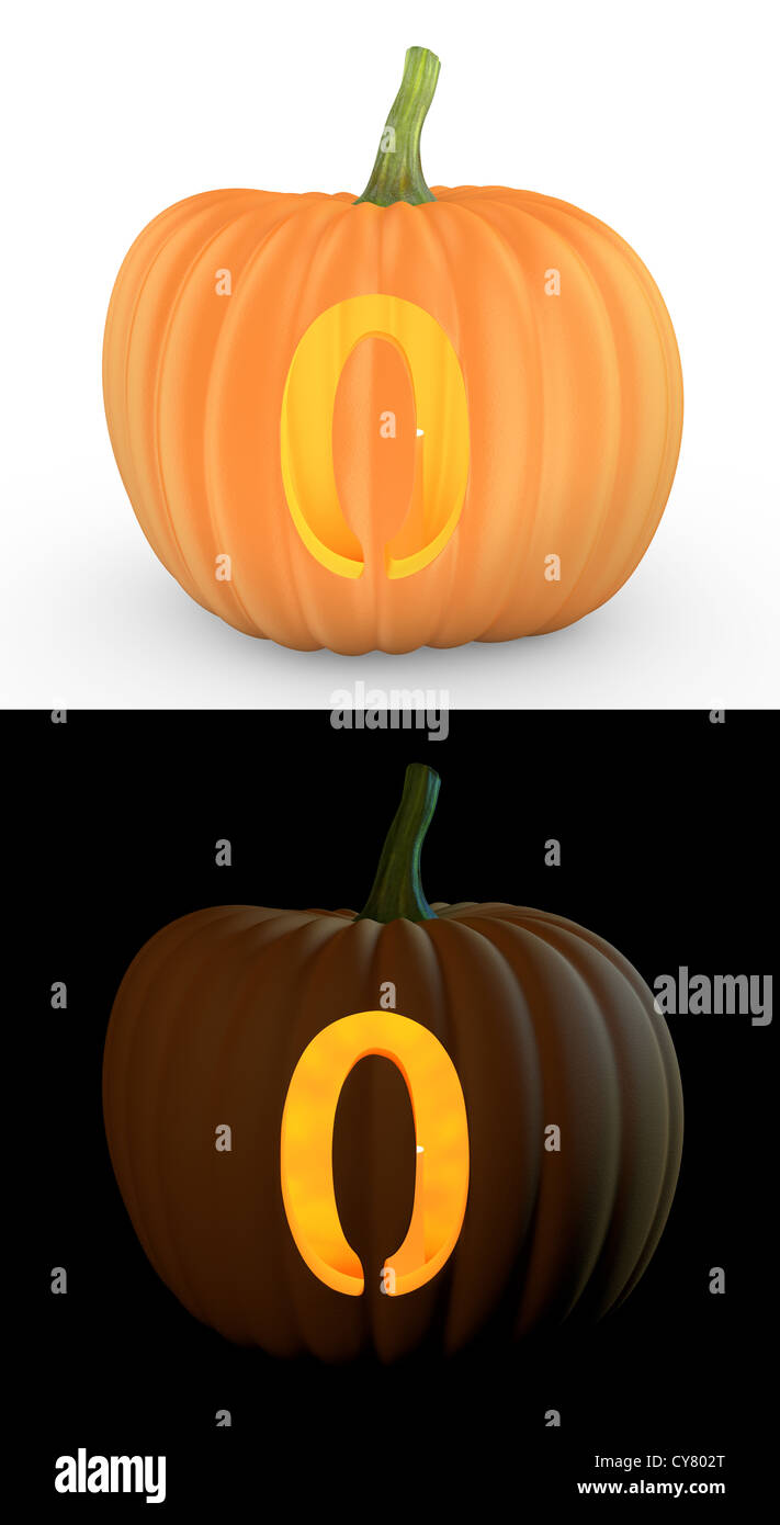 Number 0 carved on pumpkin jack lantern isolated on and white ...
