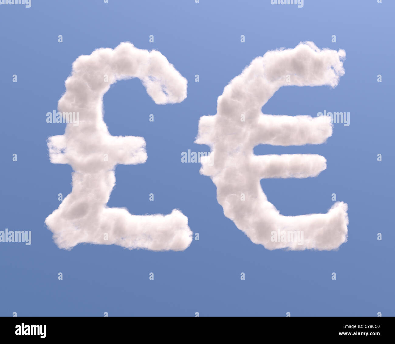 Euro and pound symbols shape clouds, isolated on white background Stock ...
