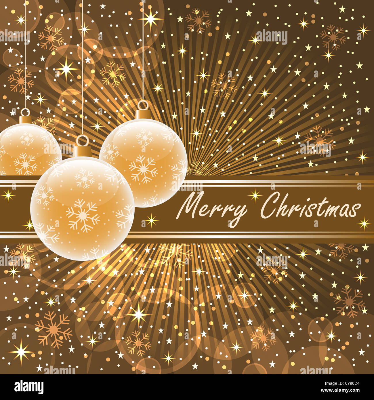 Christmas balls in translucent gold on a gold and brown sunburst ...