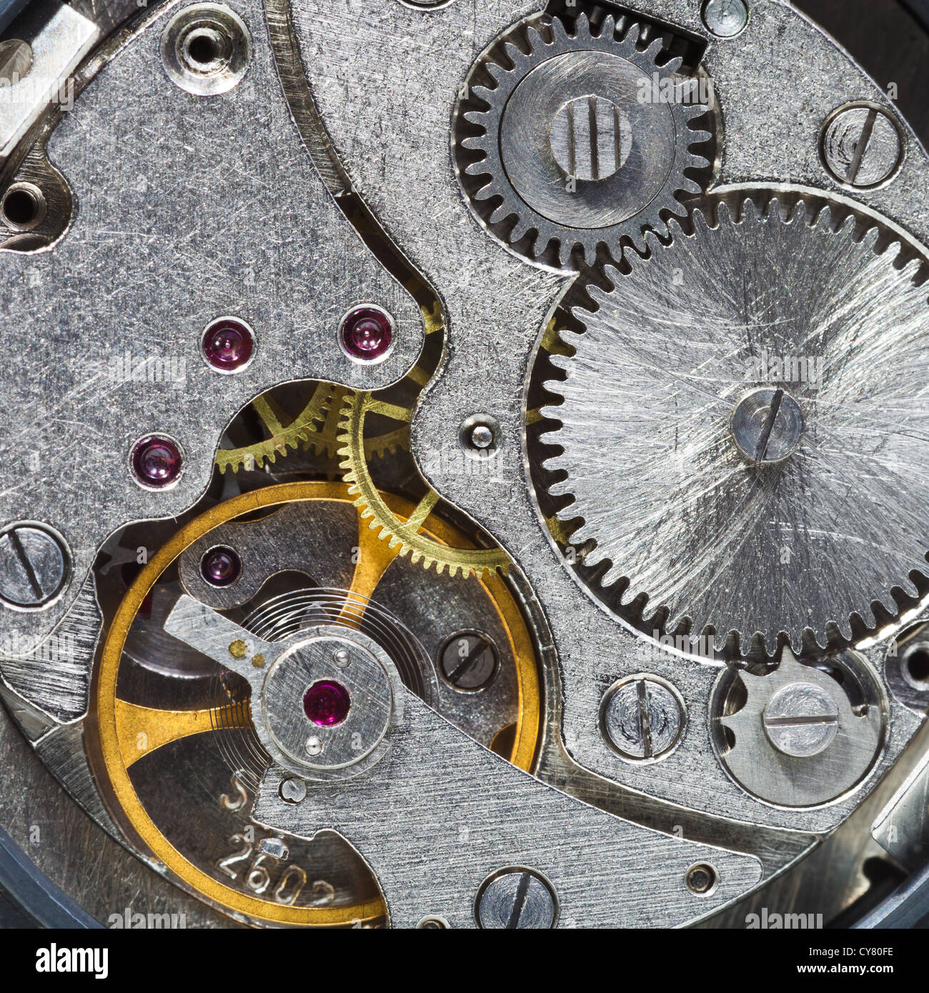 steell clockwork of wristwatch with gears, spring close up Stock Photo ...