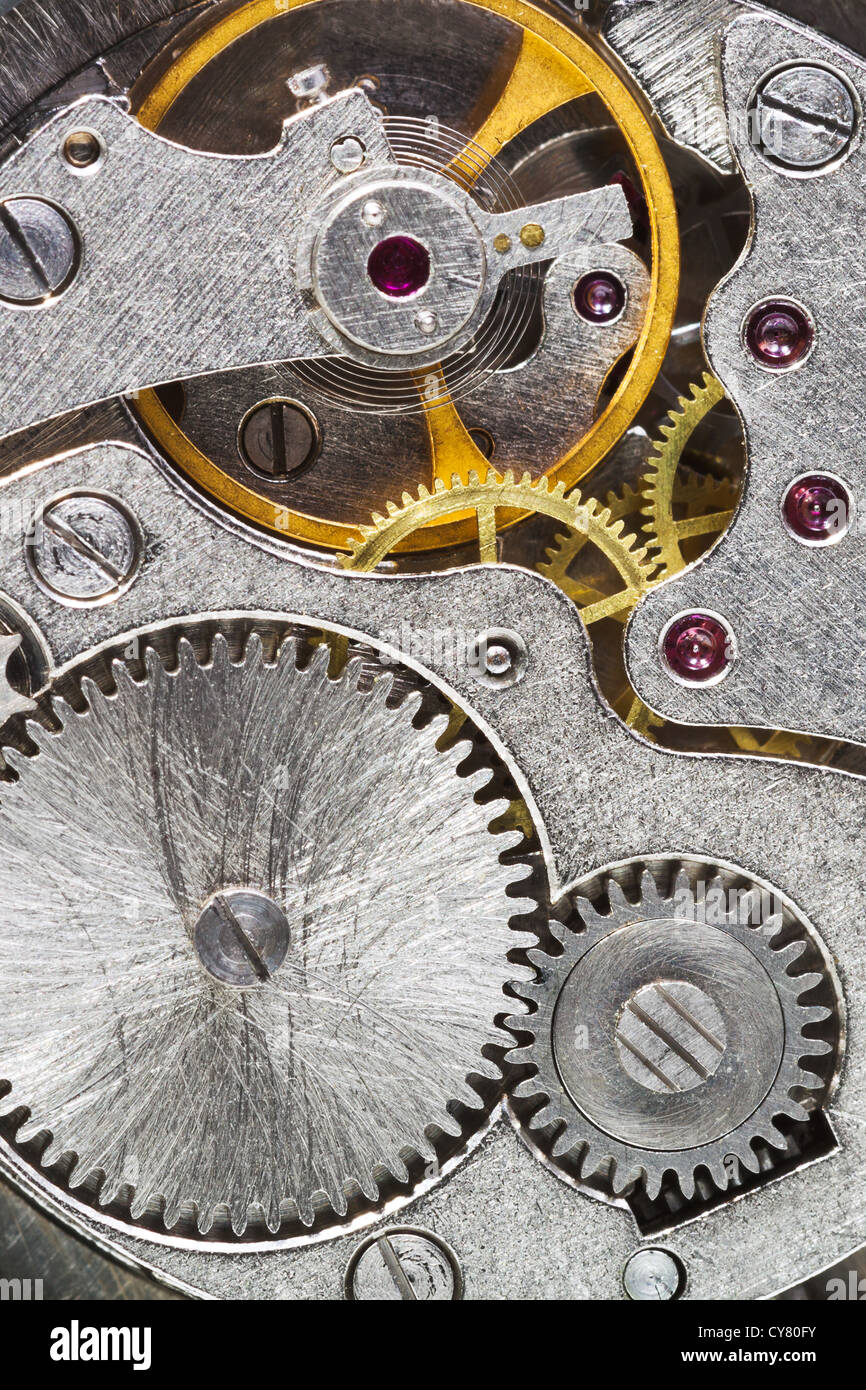 steel machinery of old mechanical watch close up Stock Photo - Alamy