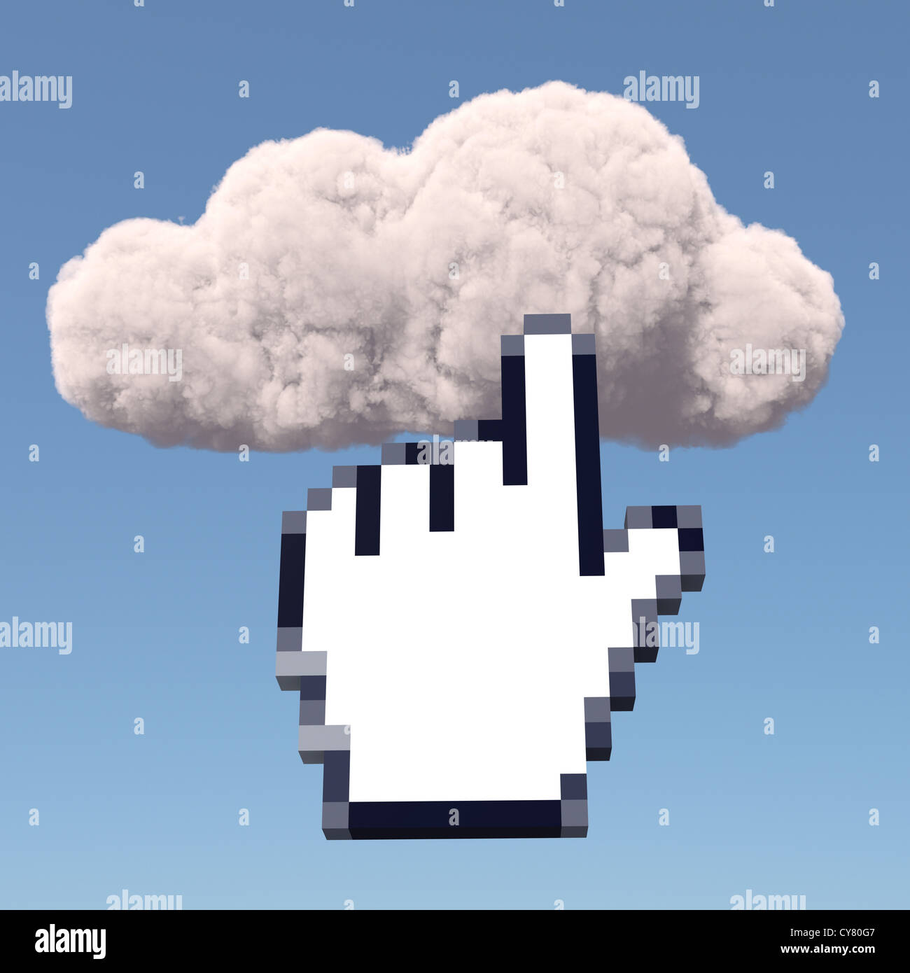 Cloud with hand cursor, cloud computing concept Stock Photo - Alamy