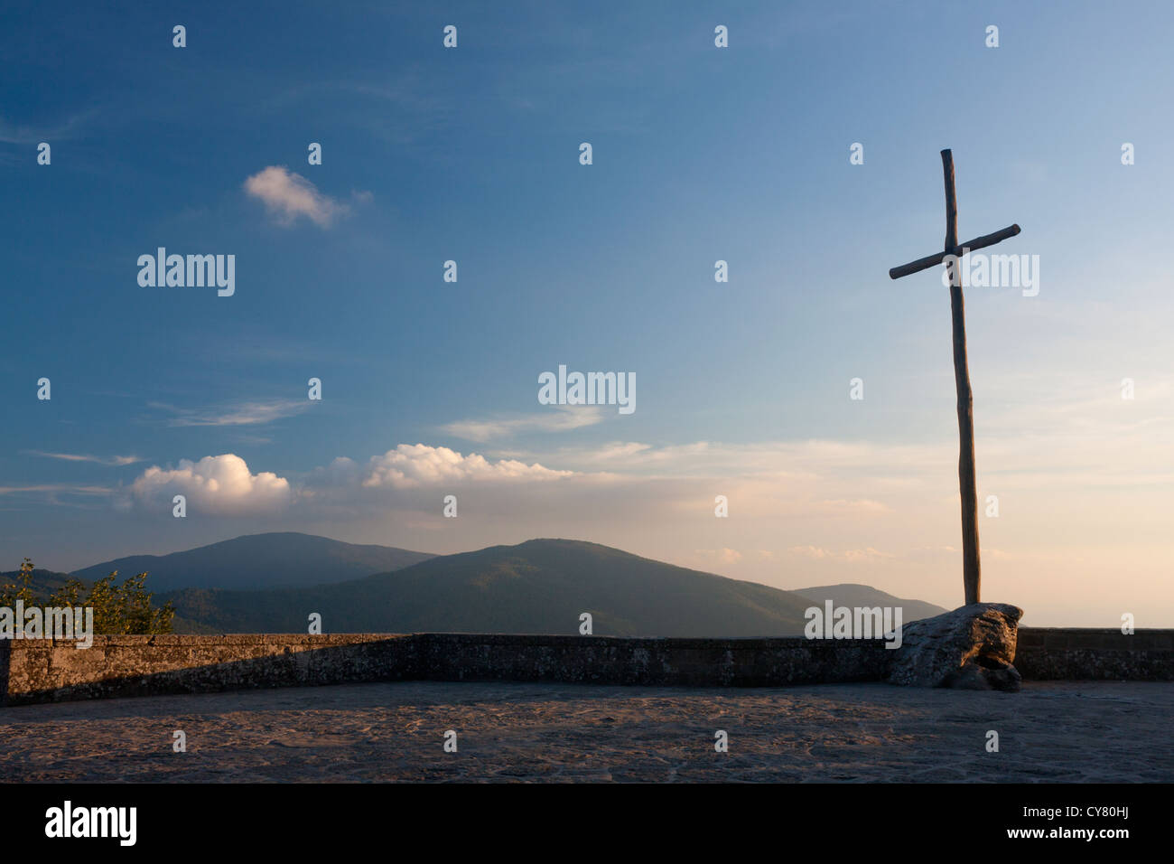 Wooden cross at La Verna monastery at sunset Arezzo Province Eastern ...