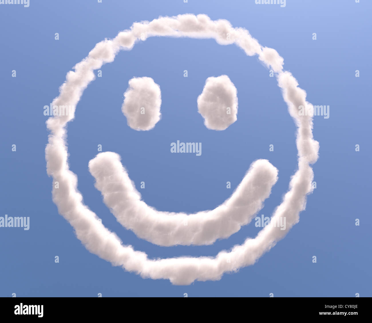 Smiley face in clouds, isolated on blue background Stock Photo - Alamy
