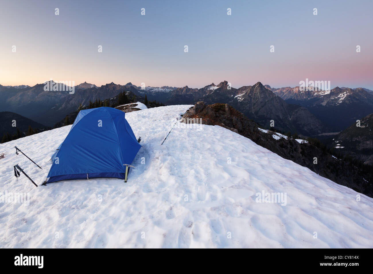 Backpacking tent in snow camp, Maple Pass, North Cascades, Washington ...