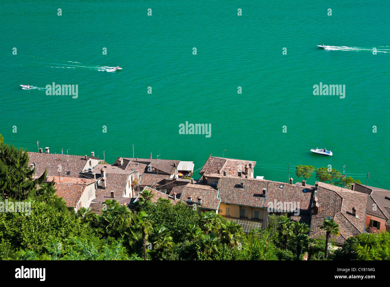 VIEW OF MORCOTE, LAKE OF LUGANO, LAGO DI LUGANO, TICINO, SWITZERLAND ...
