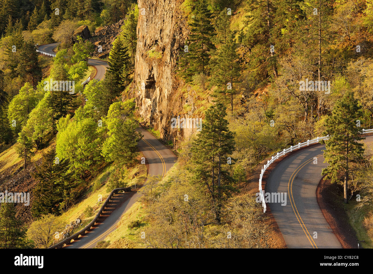 Scenic Highway 30 curves as it descends from the Rowena Plateau, Rowena ...