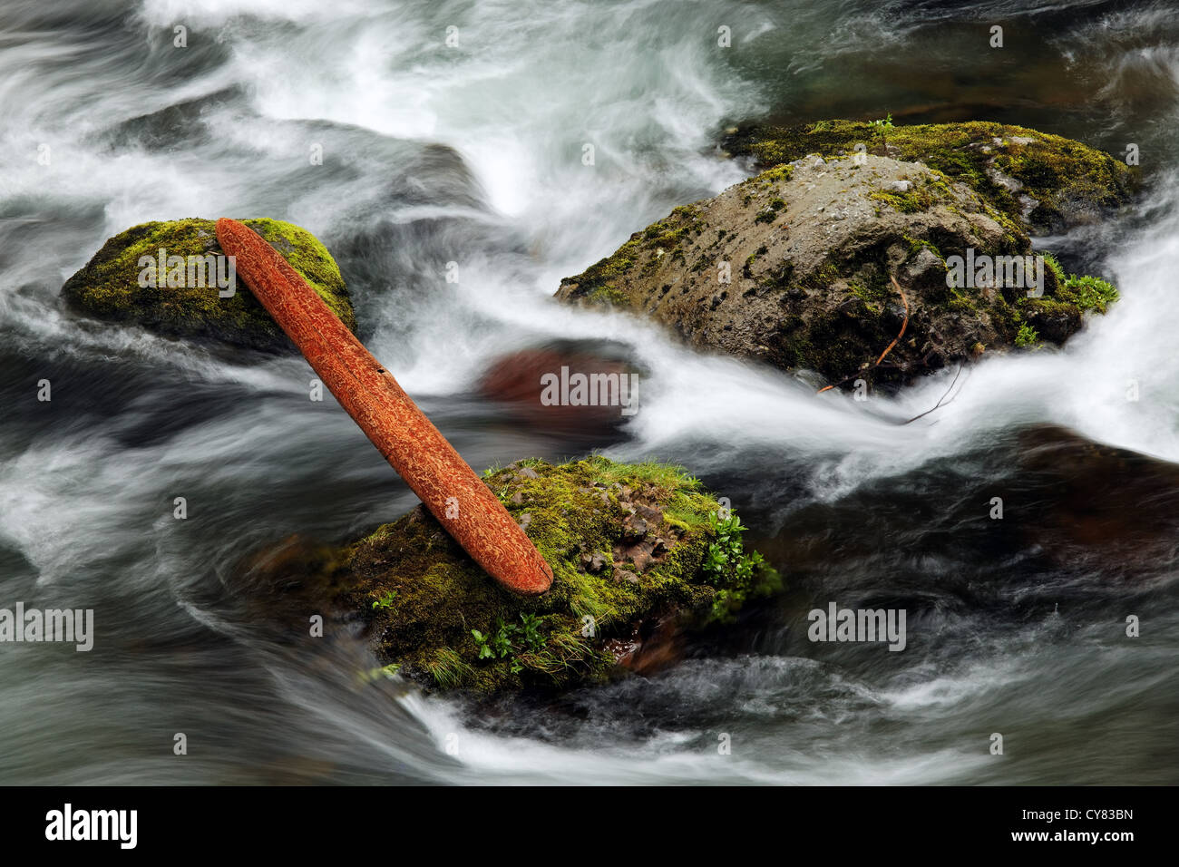 Log stranded on boulders in Eagle Creek, Eagle Creek Recreation Area ...