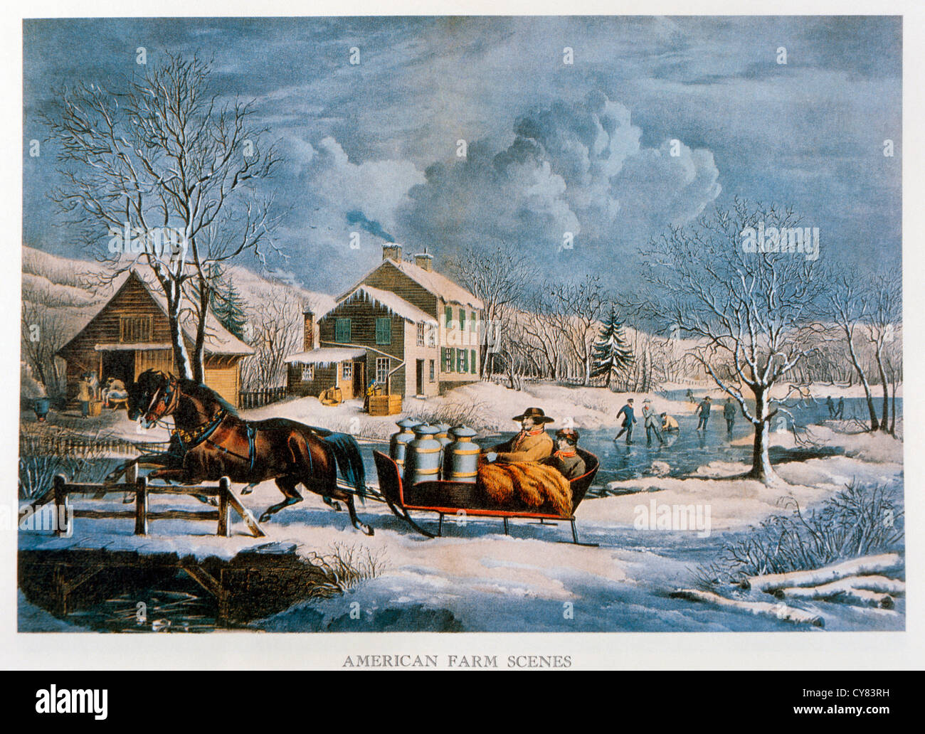 American Winter Scene Victorian Engraving Horses Sleighs 1890 Prints ...