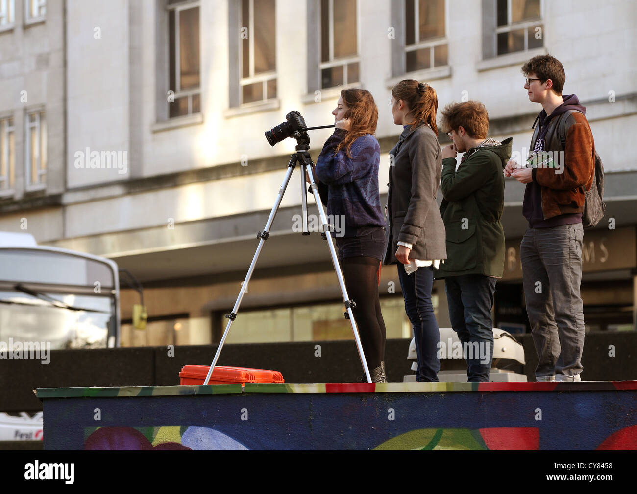 Bristol University Film studies students filming from a high vantage ...