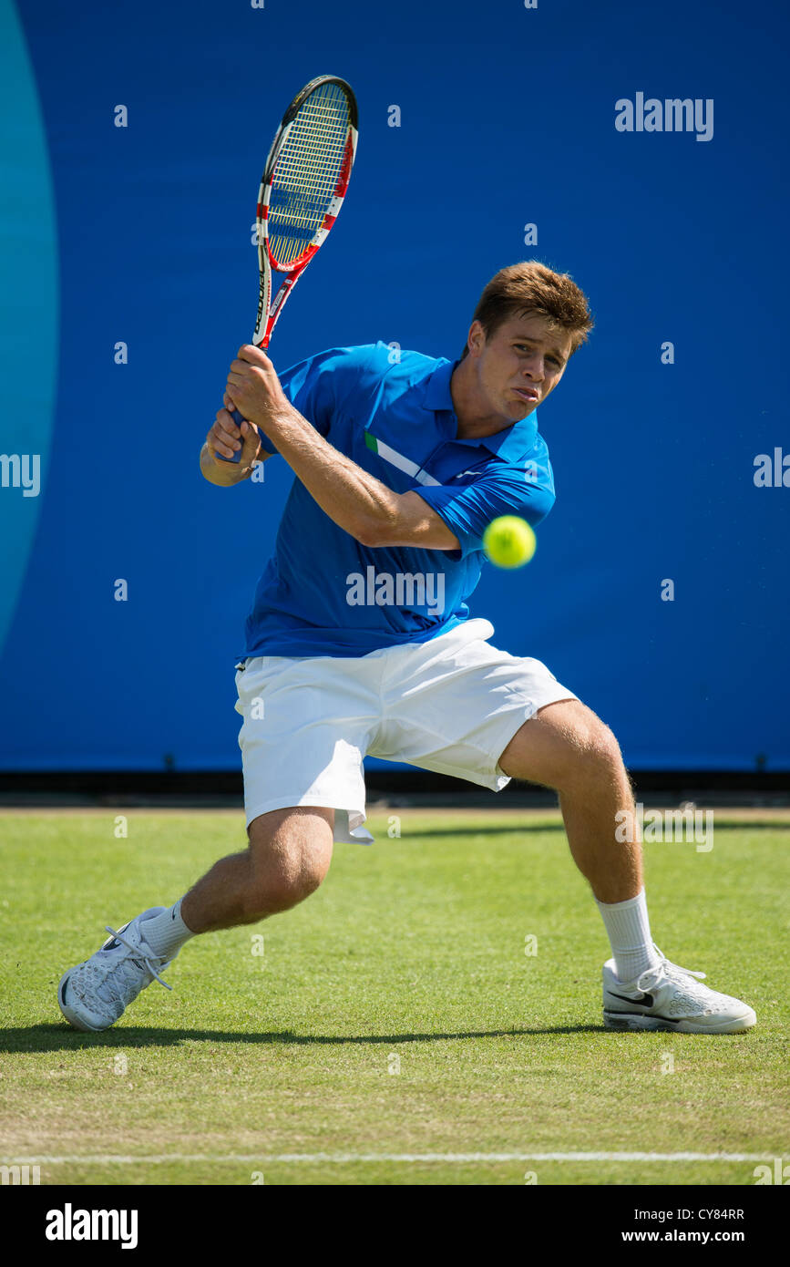 Ryan Harrison in action hitting double handed backhand shot Stock Photo ...