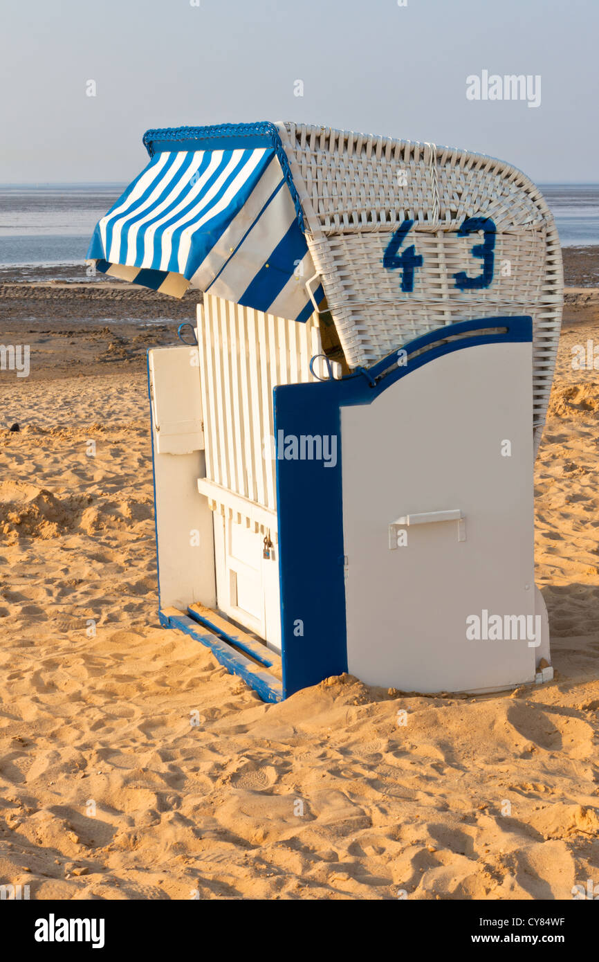 Beach wicker chair strandkorb in Northern Germany. North sea Stock ...
