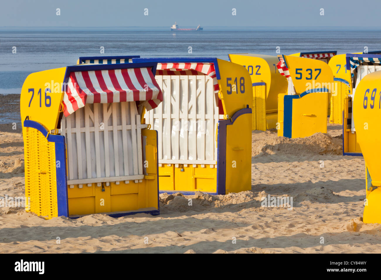 Beach wicker chairs strandkorb in Northern Germany. North sea Stock ...