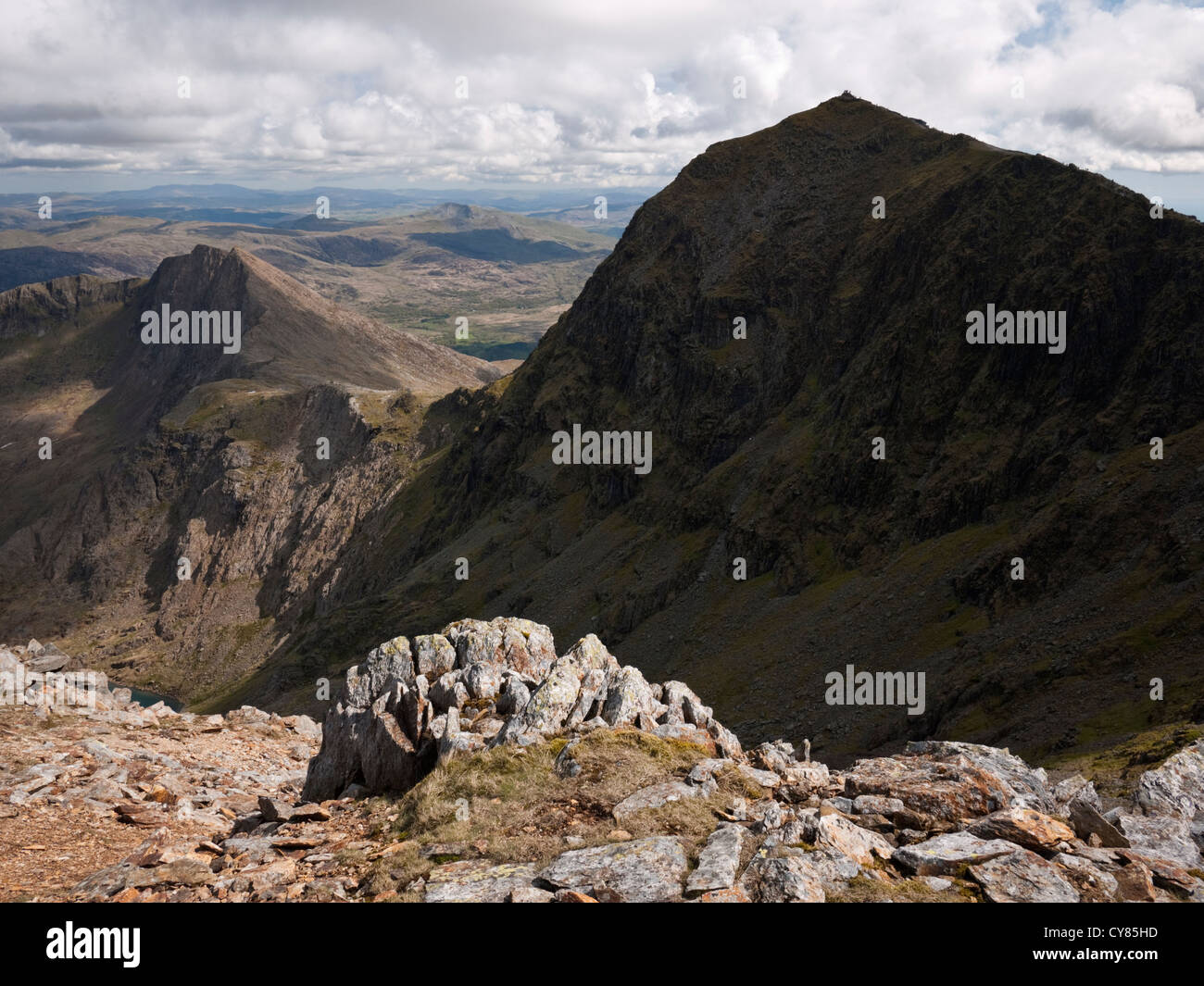 Yr Wyddfa, the main summit of Snowdon in Snowdonia National Park, North ...