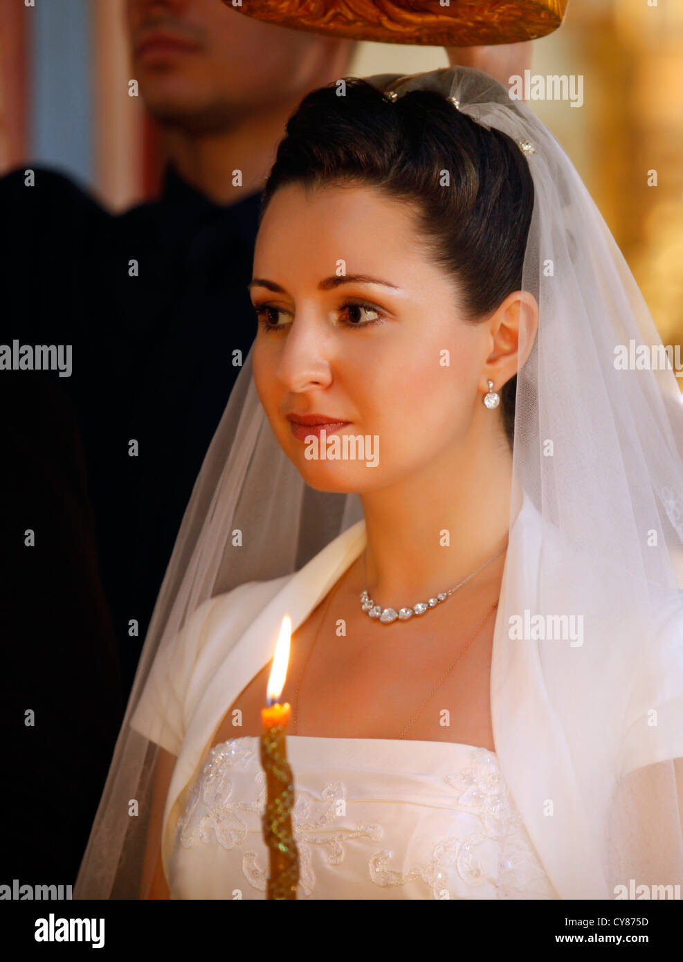The bride on ceremony of wedding - internal church Stock Photo - Alamy