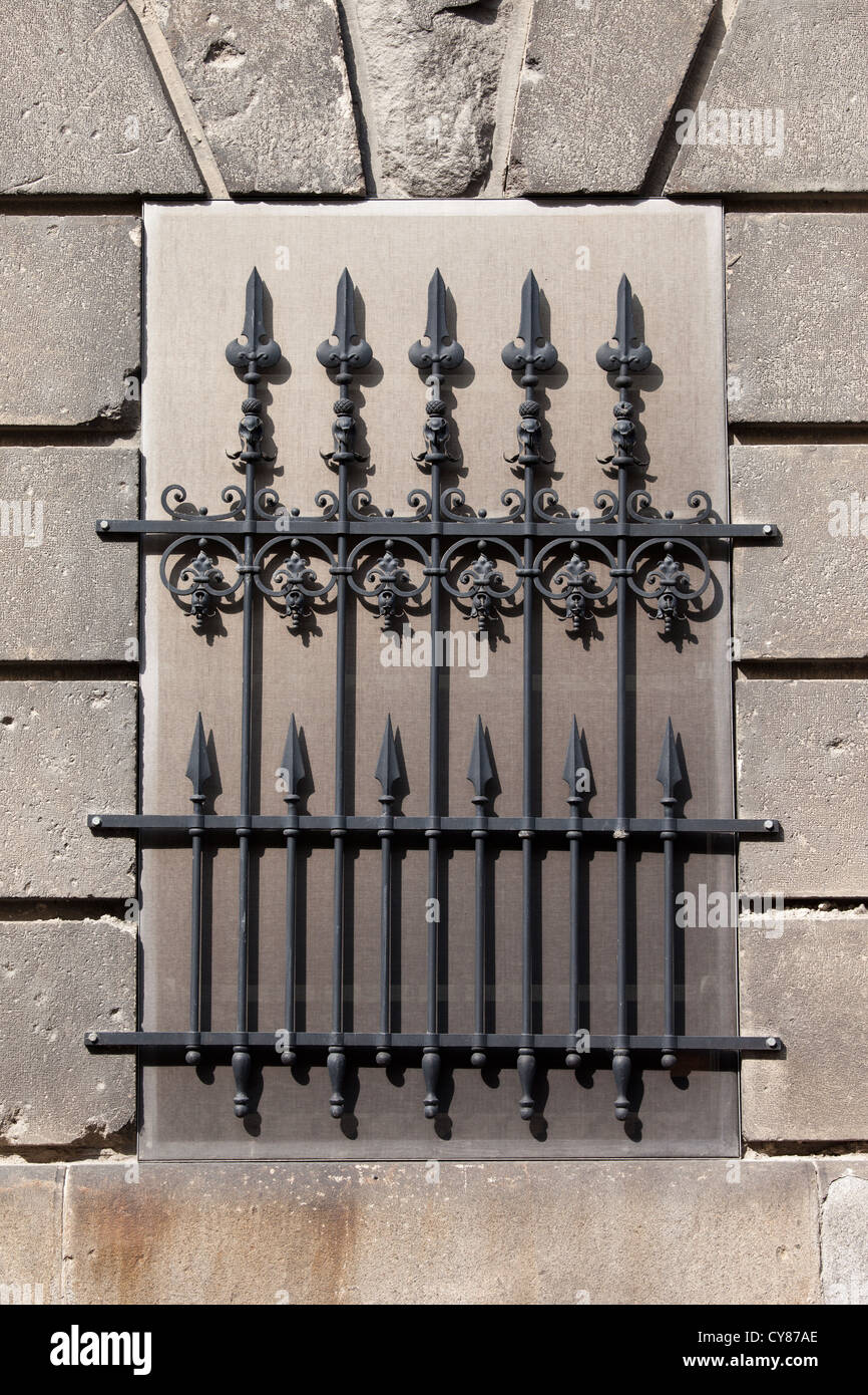 Wrought iron blind window antique ornate grille with finials Stock ...